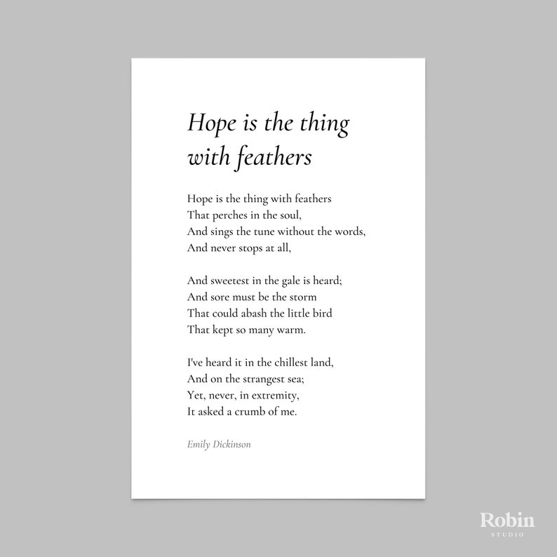 Hope is the Thing by Emily Dickinson Poem Print Poetry Print | Etsy