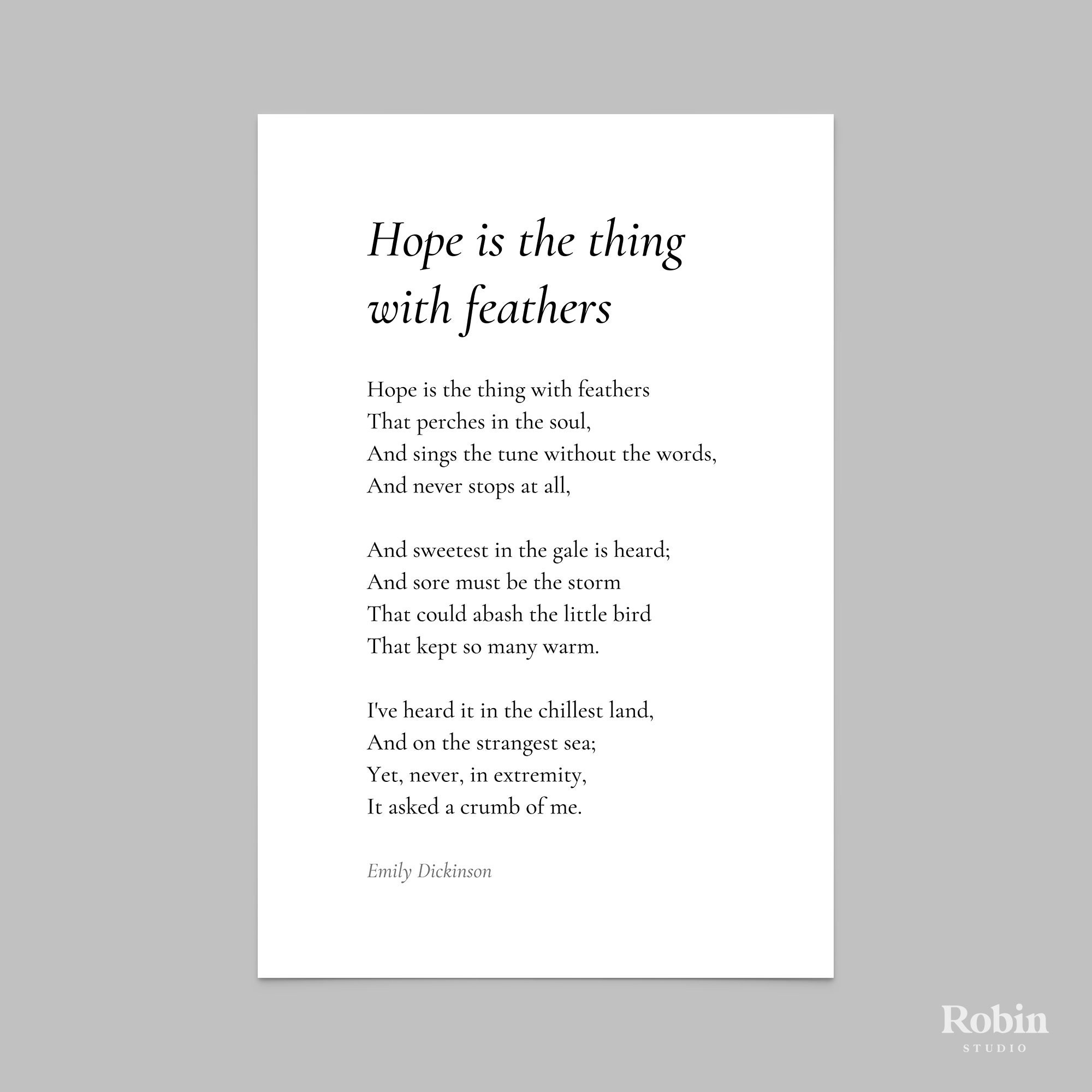 Hope is the thing by Emily Dickinson Poem Print Poetry Print | Etsy