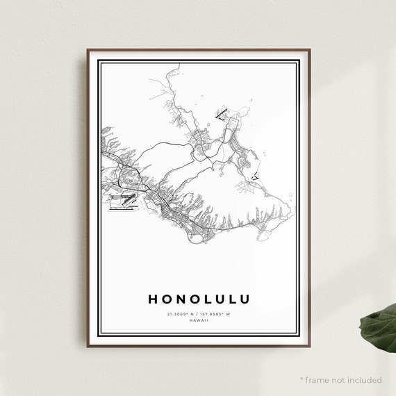Honolulu Map Print Honolulu Street Map Poster Hawaii Modern - Etsy