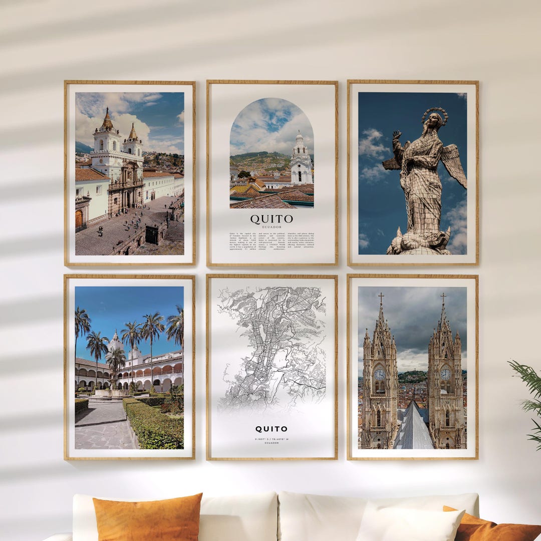 Quito Wall Art Set of 6, Ecuador Travel Prints, City Map and Photo ...