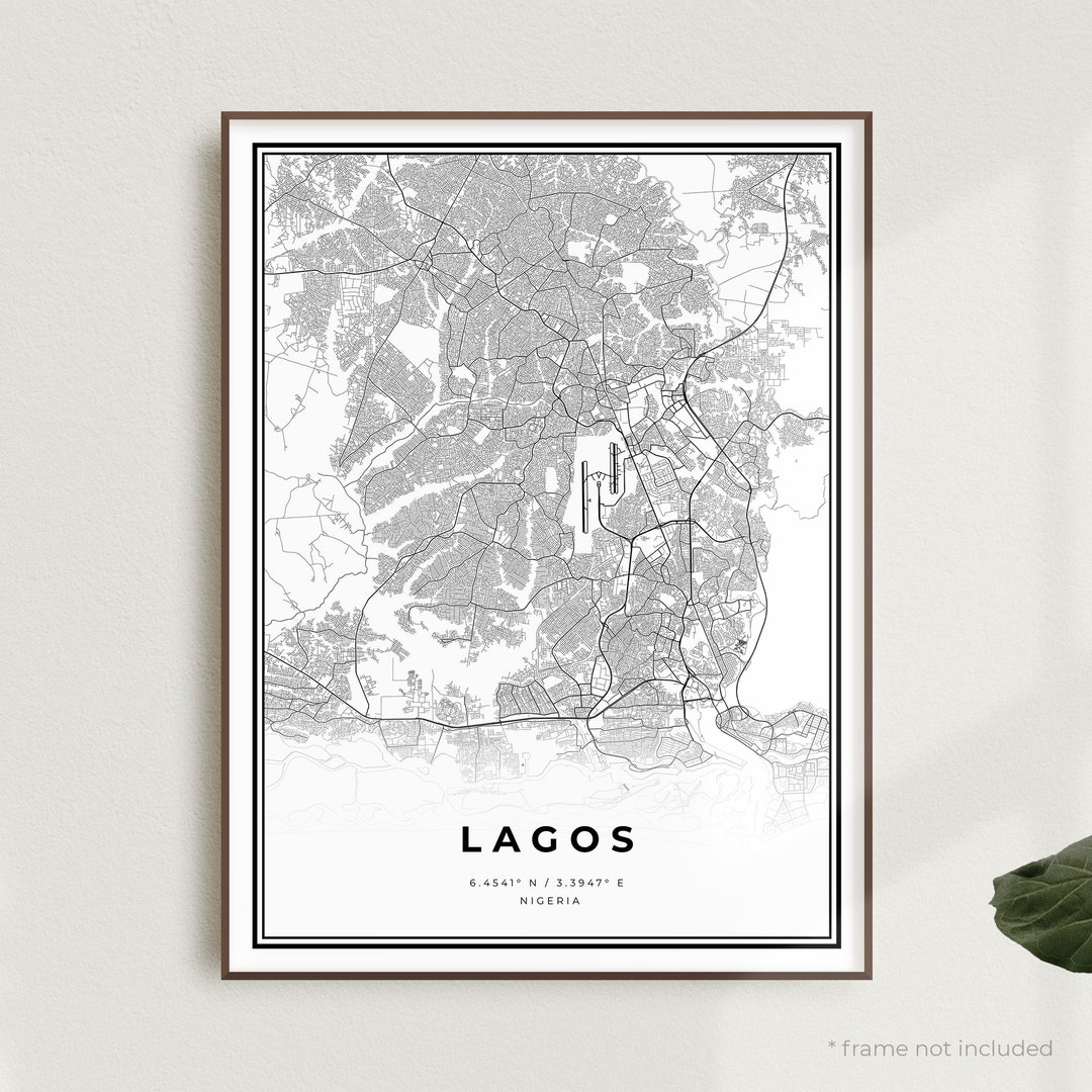 Lagos Map Print, Lagos Street Map Poster, Nigeria, Modern Minimalist ...