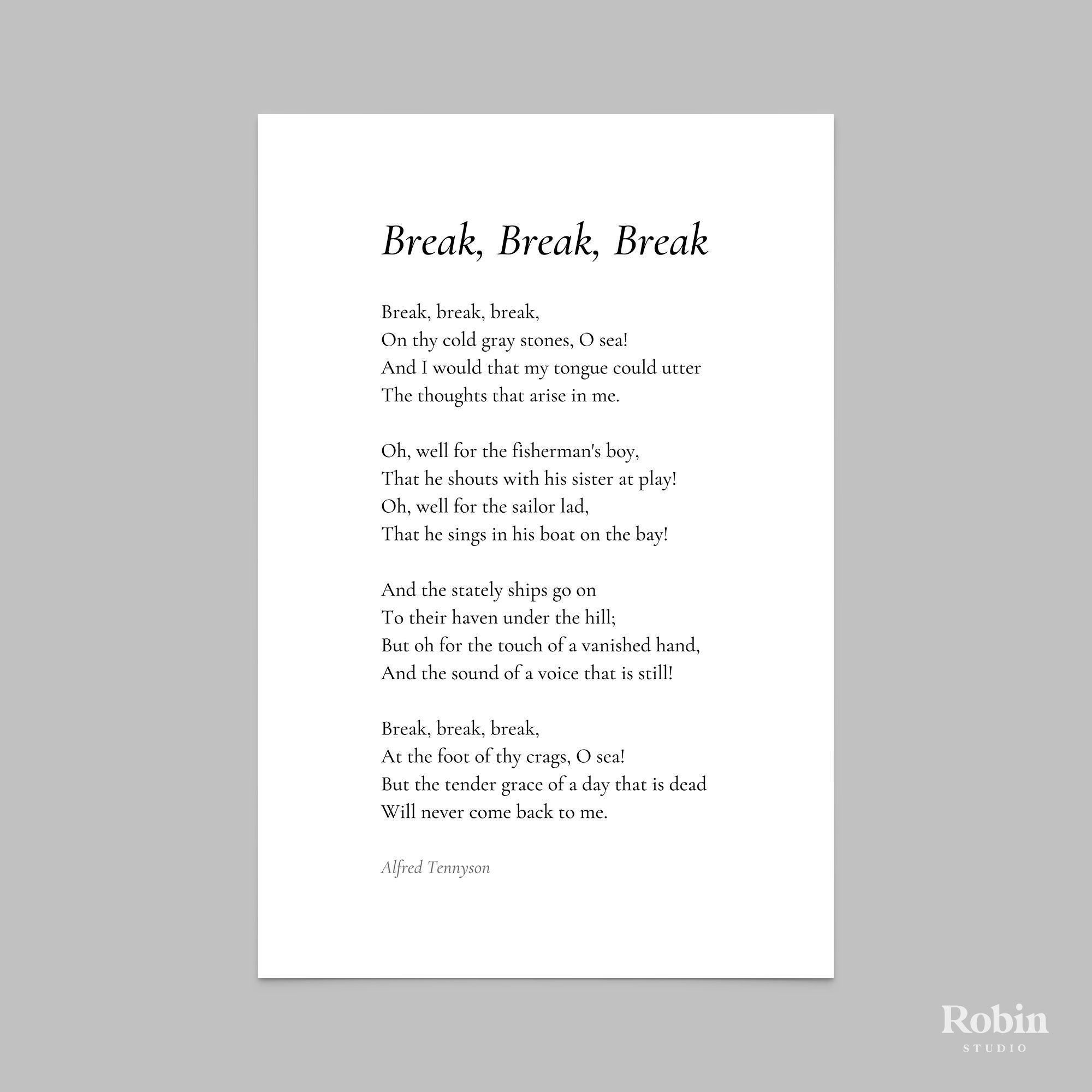 Break Break Break by Alfred Tennyson Poem Print Poetry Print | Etsy