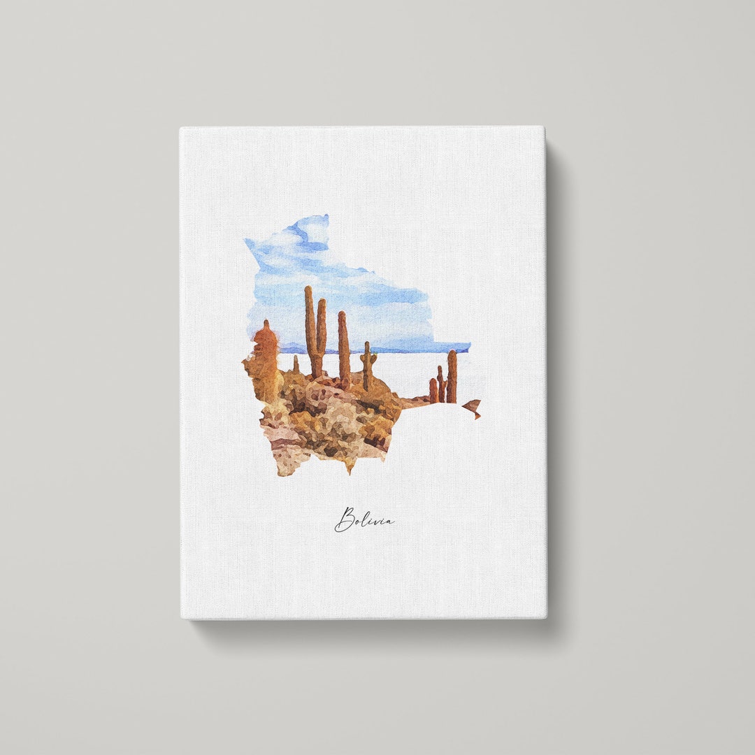 Bolivia Watercolor Map Canvas Print, Bolivia Art Print, Bolivia Wall ...