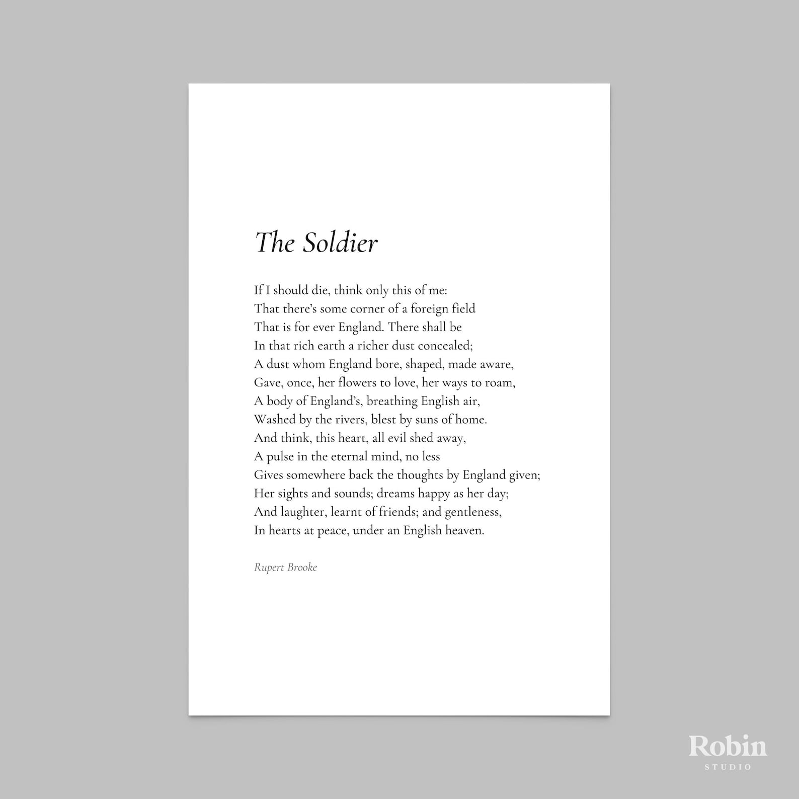 The Soldier by Rupert Brooke Poem Print Poetry Print Gift - Etsy