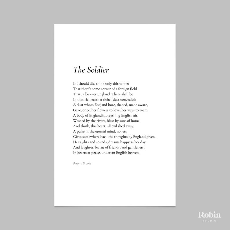 The Soldier by Rupert Brooke Poem Print Poetry Print Gift - Etsy