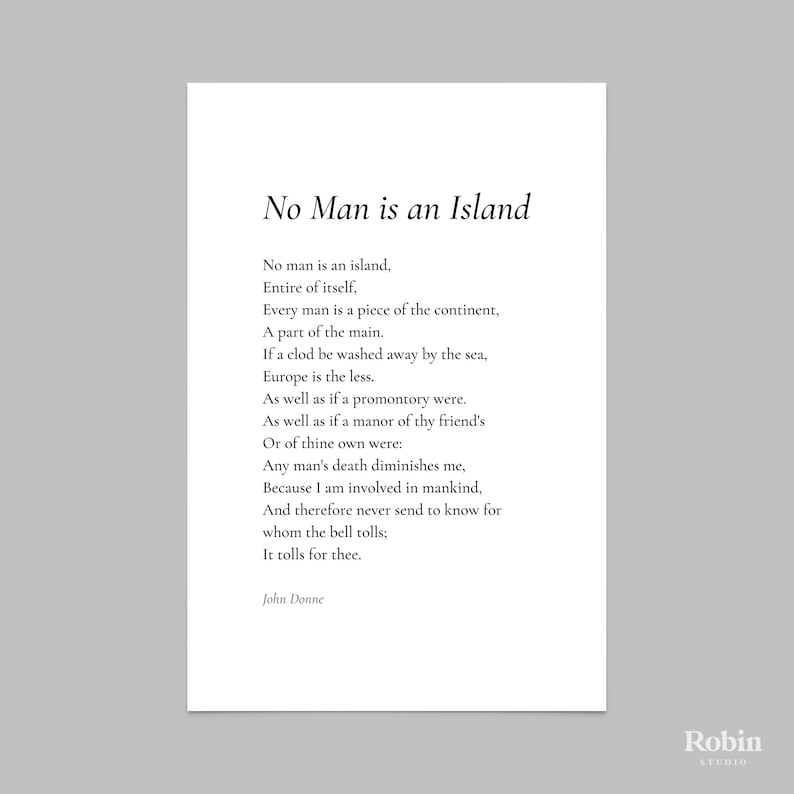 John Donne No Man is an Island Poem Print Poetry Print Gift | Etsy