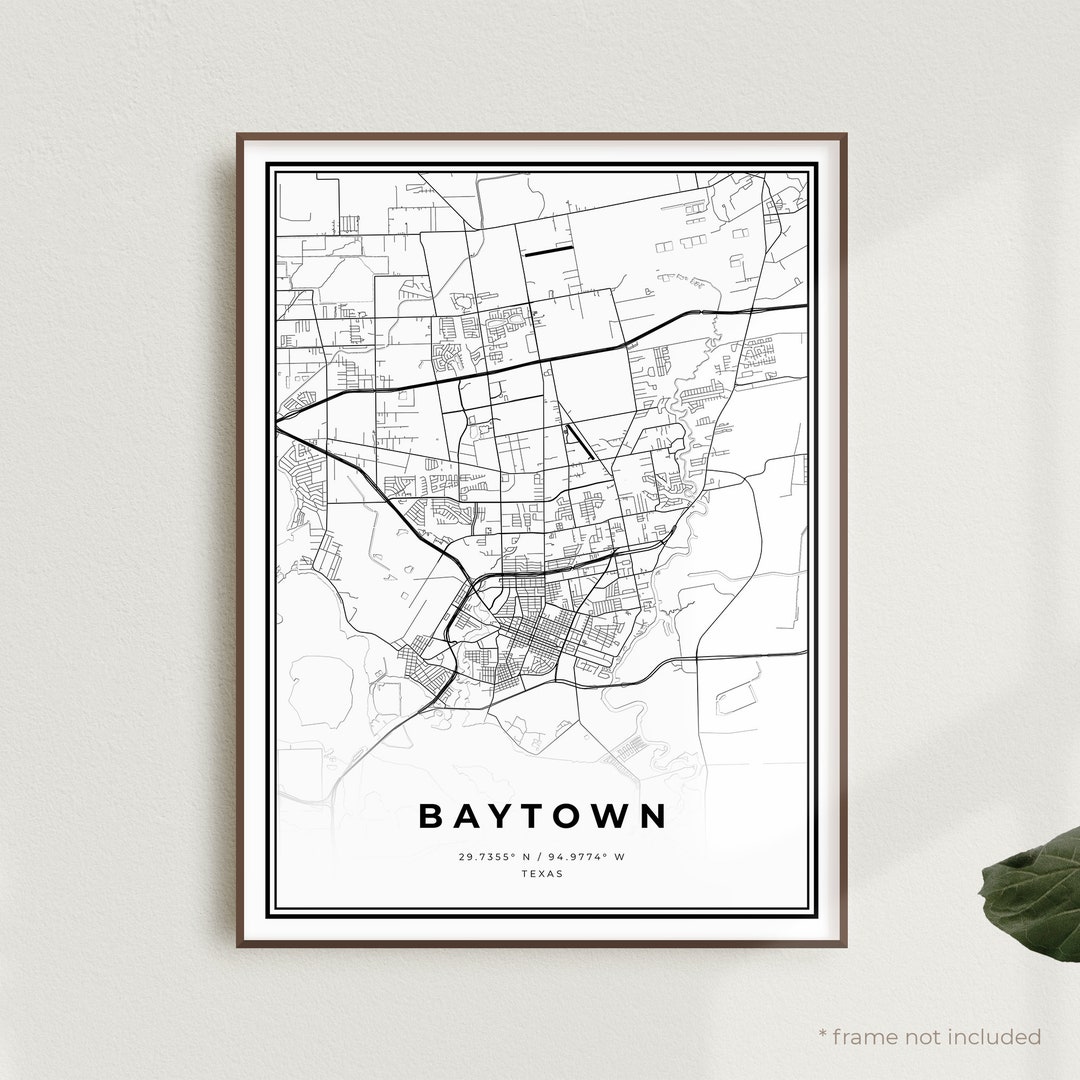 Baytown Map Print, Baytown Street Map Poster, Texas, Modern Minimalist ...