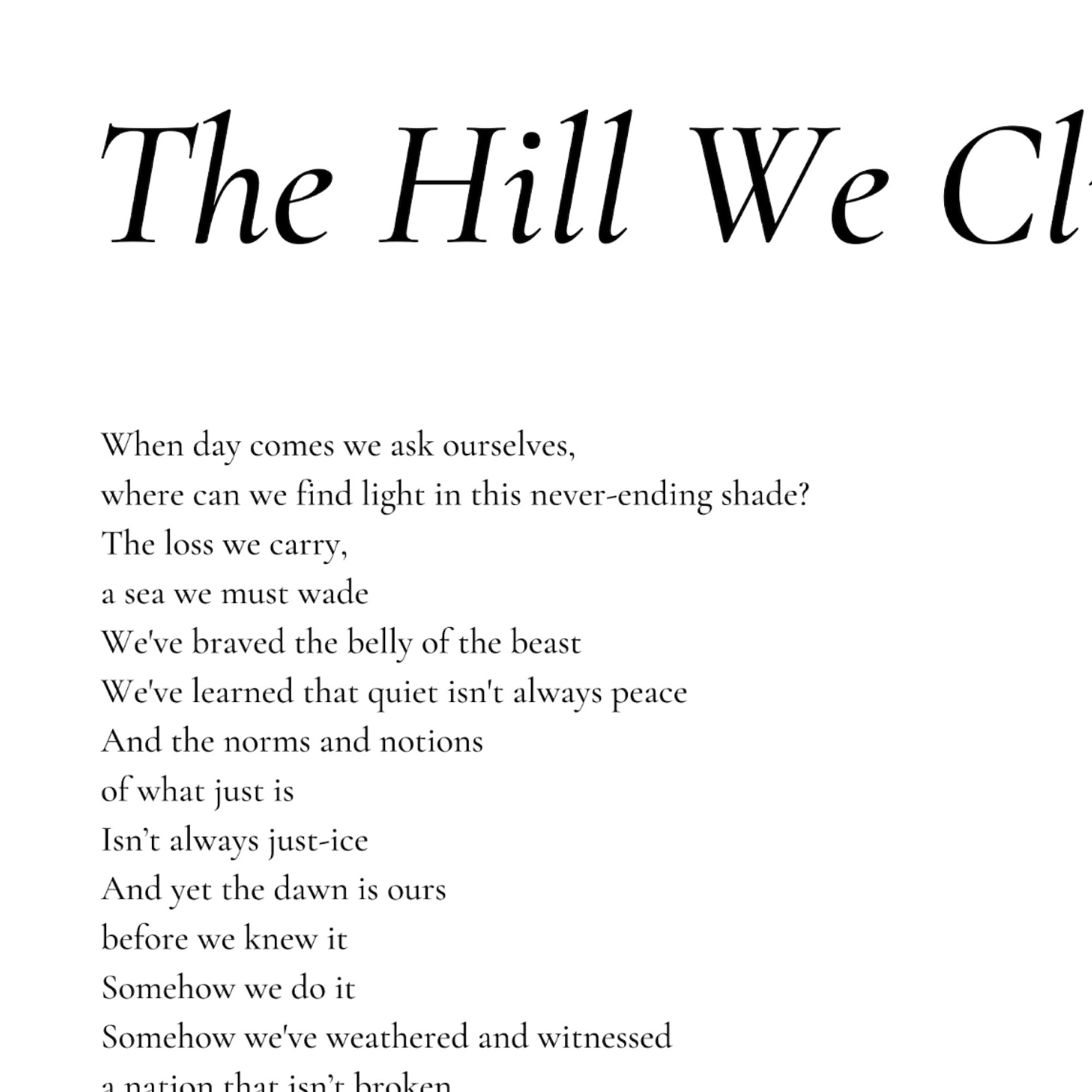 The Hill We Climb by Amanda Gorman Poem Print Inauguration | Etsy