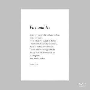 Fire and Ice by Robert Frost Poem Print Poetry Print Gift, Literaty ...