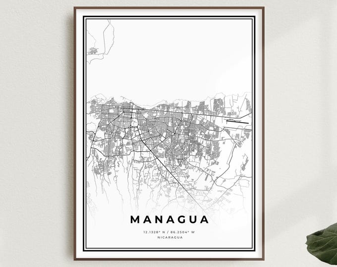 Managua Map, Managua, Nicaragua, City Map, Home Town Map, Managua Print ...