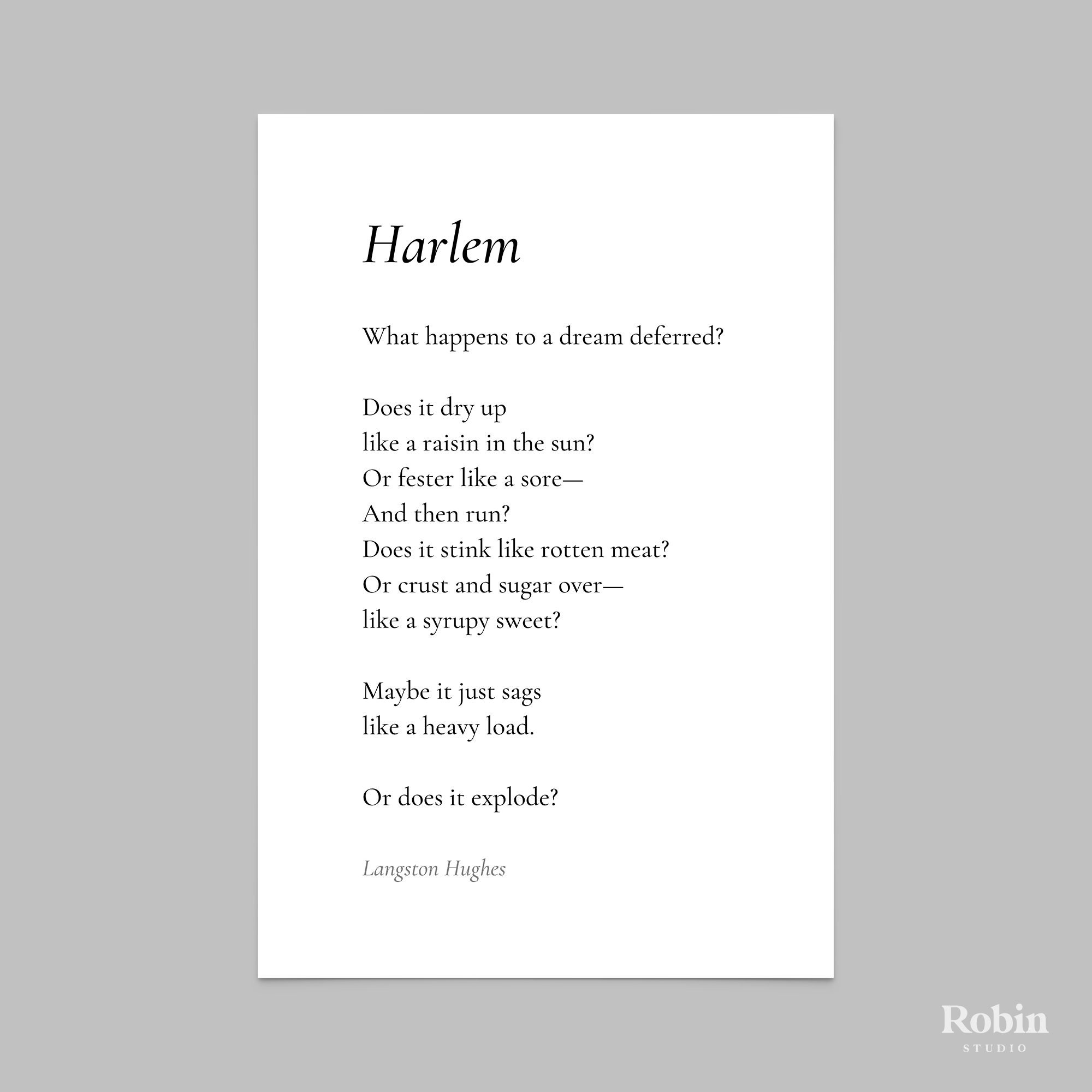 Harlem by Langston Hughes Poem Print Poetry Print Gift - Etsy