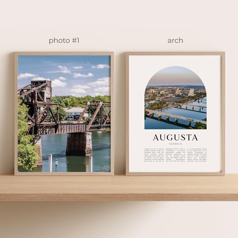 Augusta Wall Art Set of 6, Georgia Travel Prints, City Map and Photo ...