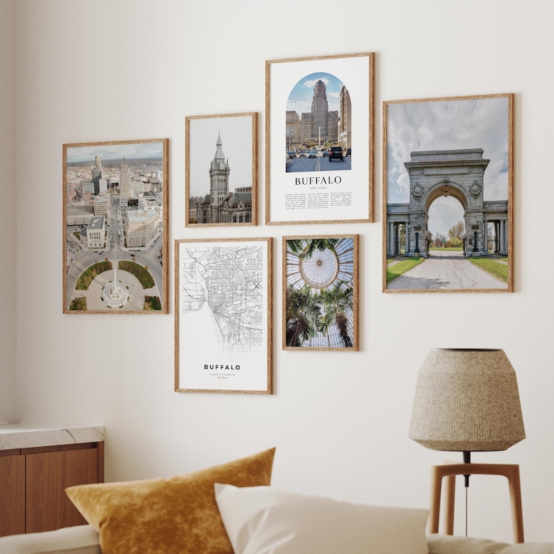 Buffalo Wall Art Set of 6, New York Travel Prints, City Map and Photo ...