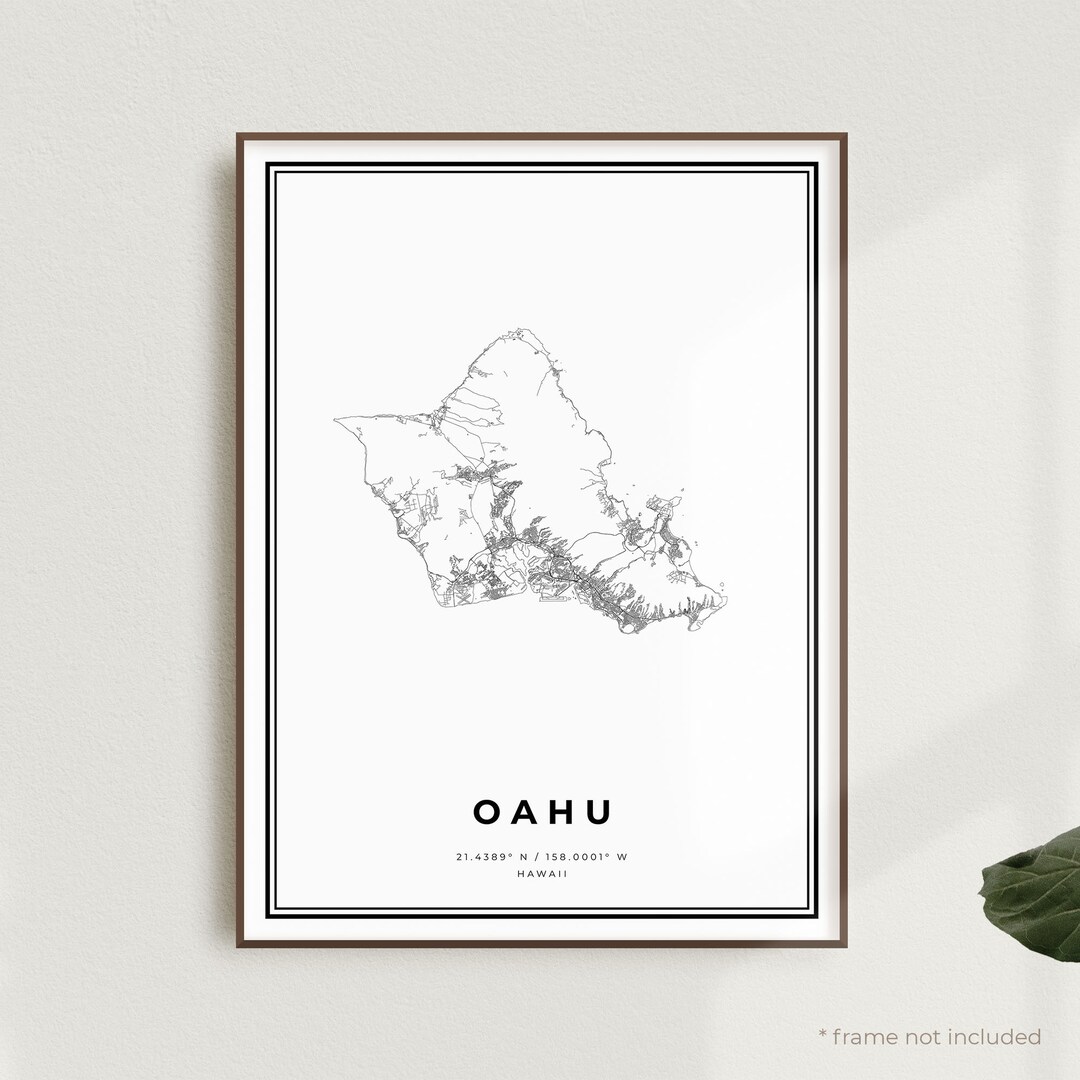 Oahu Map Print, Oahu Street Map Poster, Hawaii, Modern Minimalist Map ...