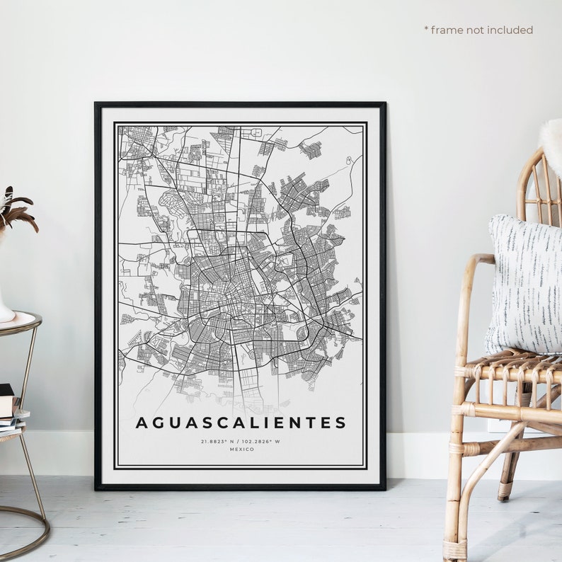 Aguascalientes Map Print, Aguascalientes Street Map, mexico, Modern ...