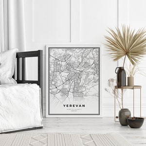 Yerevan Map Print, Yerevan Street Map Canvas, Armenia, Modern ...