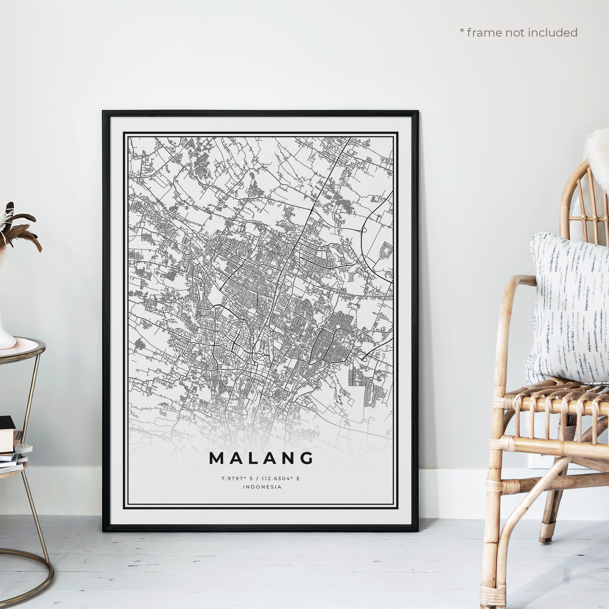 Malang Map Print Malang Street Map PosterIndonesia Modern | Etsy