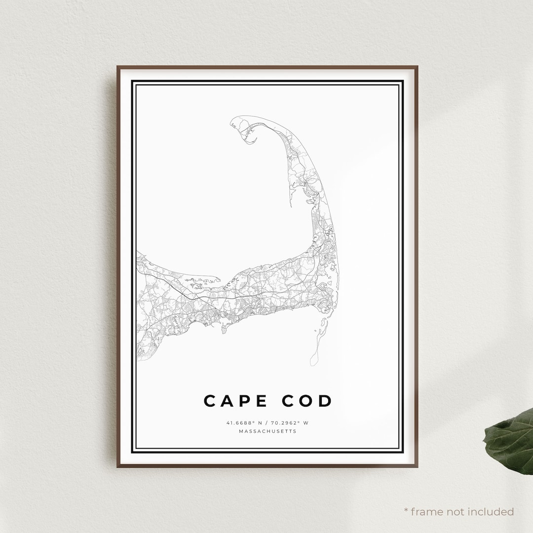 Cape Cod Map Print, Cape Cod Street Map Poster, Massachusetts, Modern ...