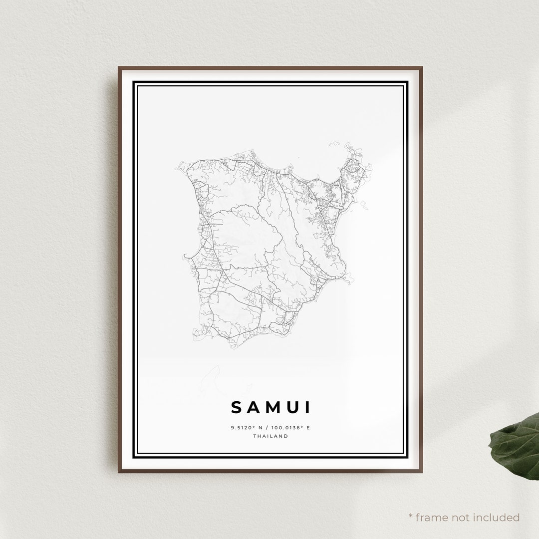 Samui Map Print, Samui Street Map Poster, Thailand, Modern Minimalist ...