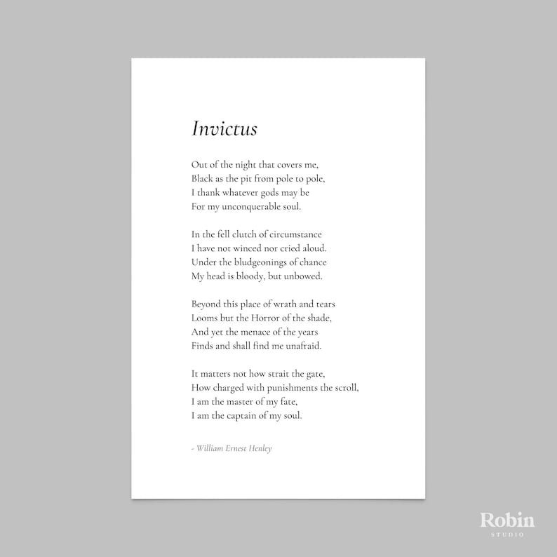 Invictus by William Ernest Henley Poem Print Poetry Print - Etsy Ireland