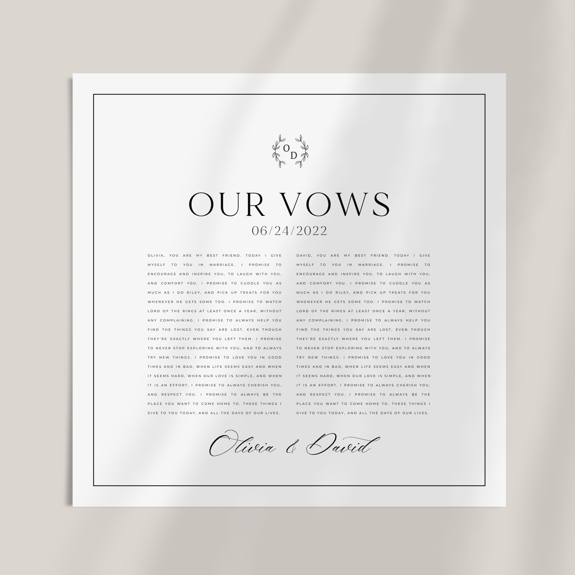 Personalized Wedding Vows Art Print, Custom Her His Vows, Modern ...