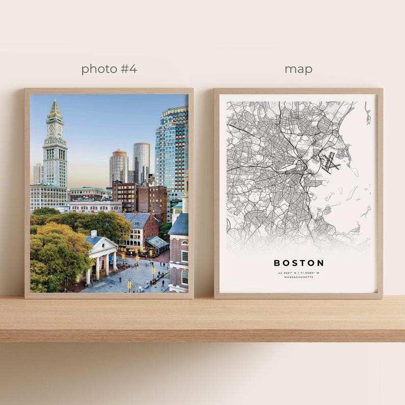 Boston Wall Art Set of 6, Massachusetts Travel Prints, City Map and ...