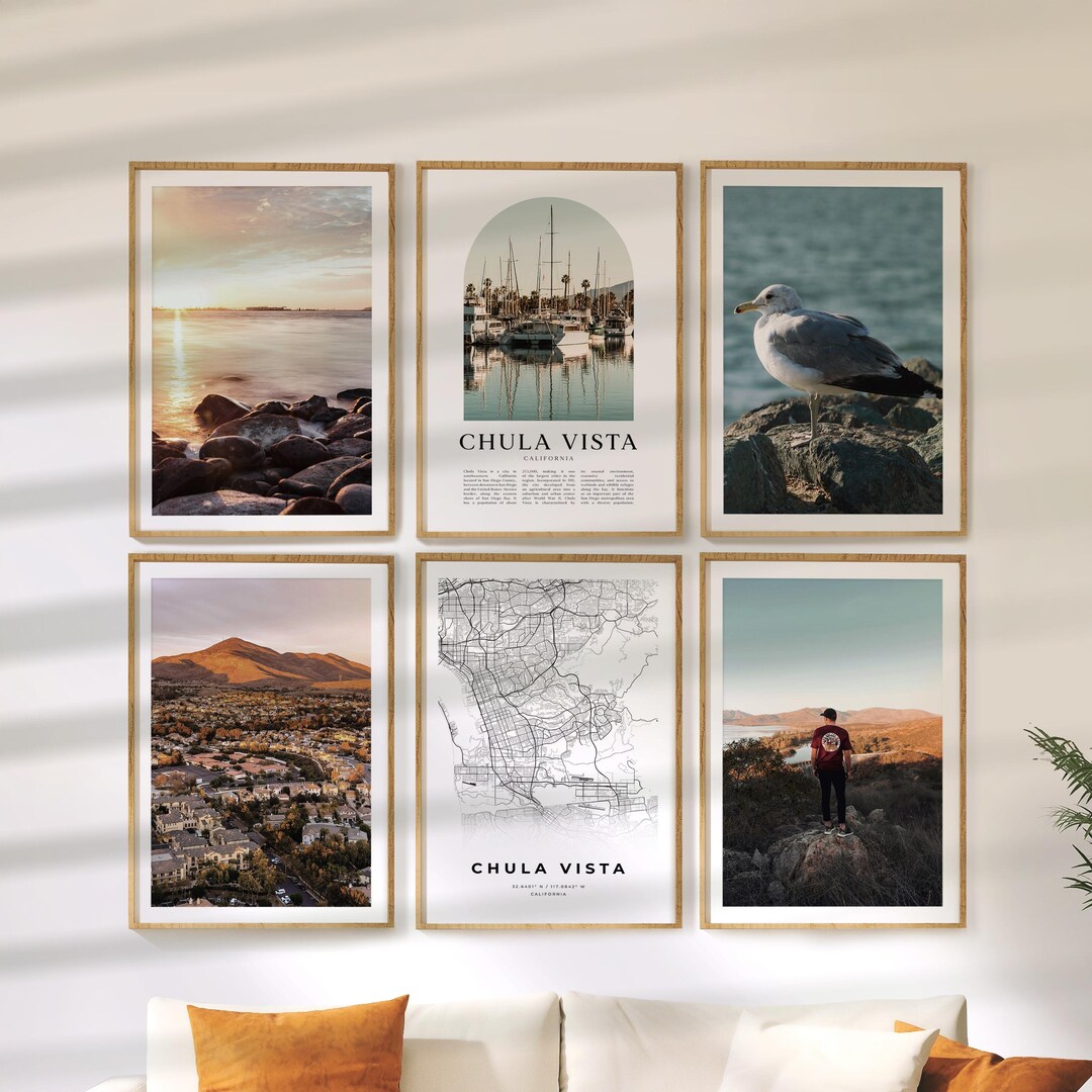 Chula Vista Wall Art Set of 6, California Travel Prints, City Map and ...