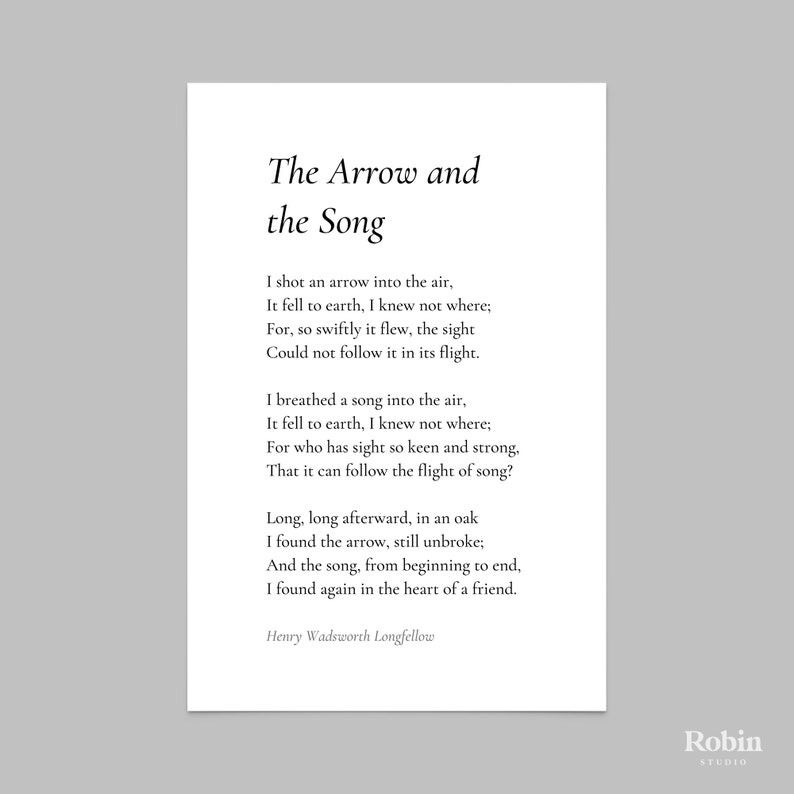 The Arrow by Henry Wadsworth Longfellow Poem Print Poetry - Etsy