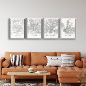 Set of 4 ANY CITY Map Posters, Personalized Map Prints, Custom ...