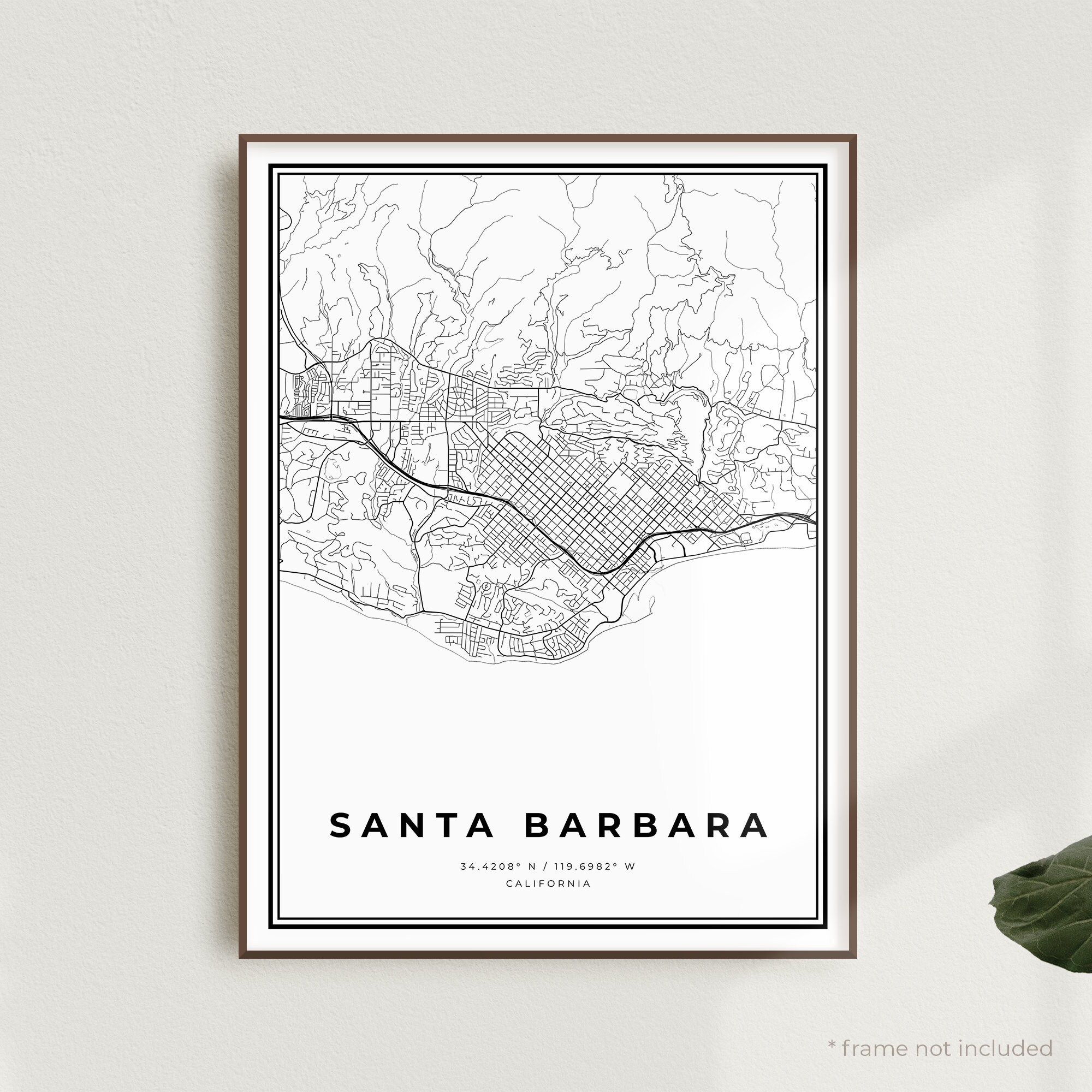 Santa Barbara Map Print Santa Barbara Street Map California | Etsy