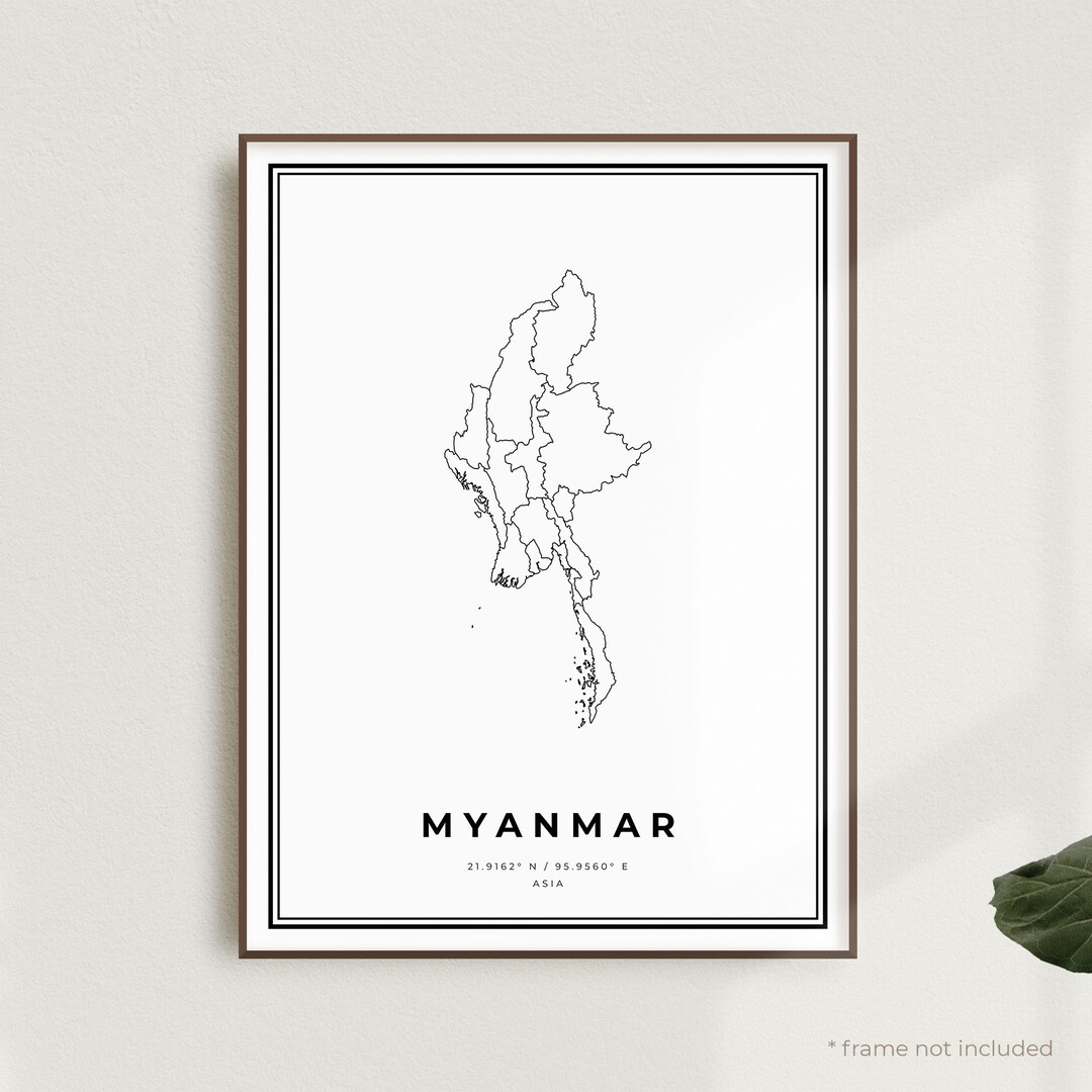 Myanmar Map Print, Myanmar Street Map Poster, Asia, Modern Minimalist ...
