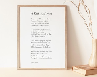 A Red, Red Rose Print /robert Burns Poem Art Print /11x14 Art Print - Etsy
