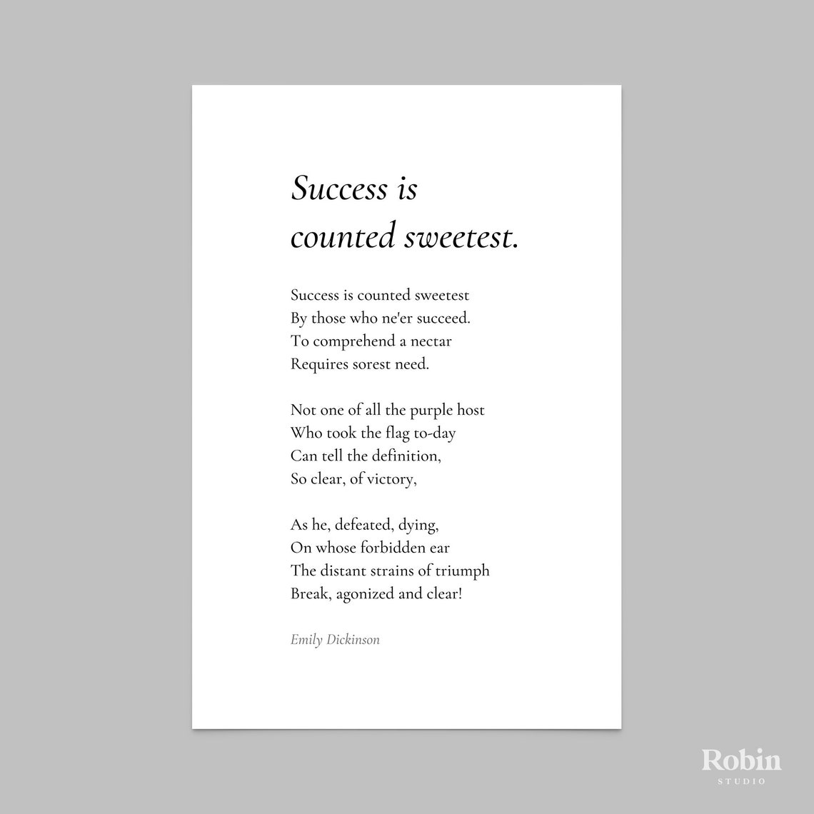 Success is Counted by Emily Dickinson Poem Print Poetry - Etsy