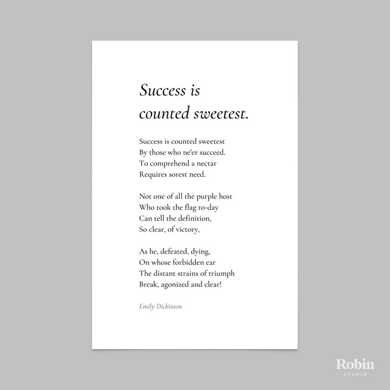 Success is Counted by Emily Dickinson Poem Print Poetry | Etsy