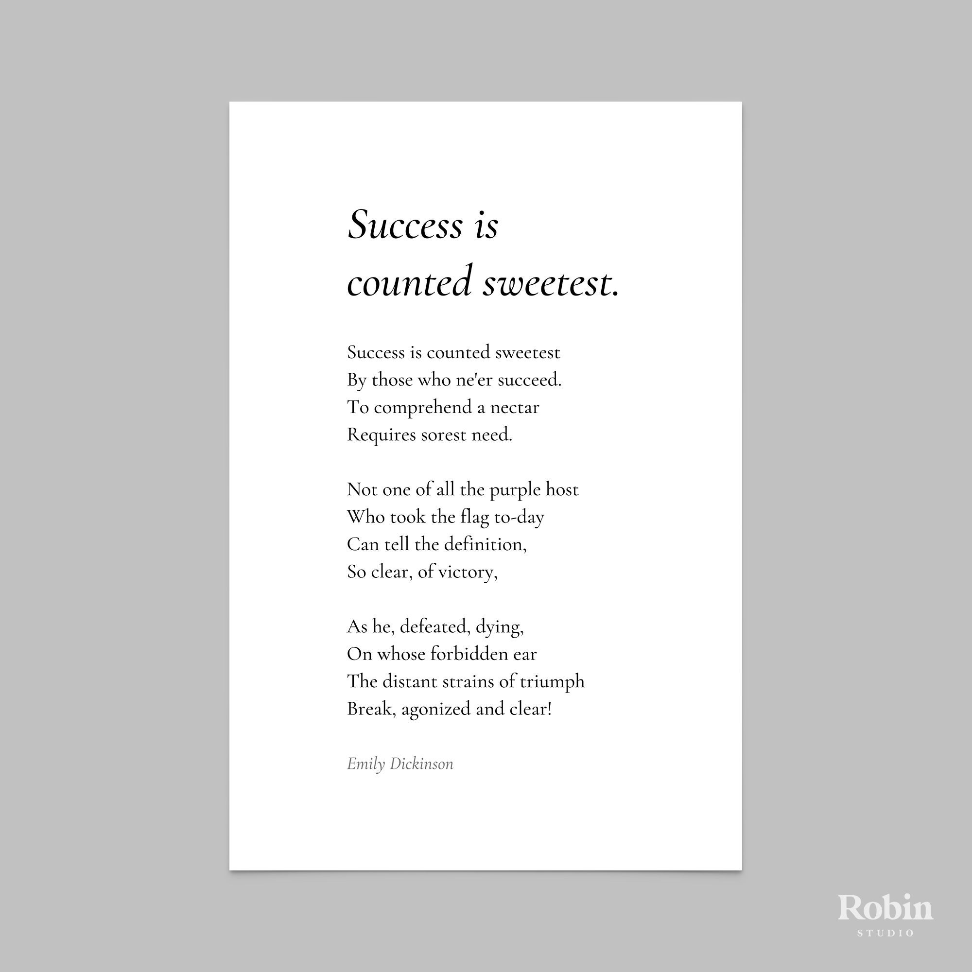 Success is Counted by Emily Dickinson Poem Print Poetry - Etsy