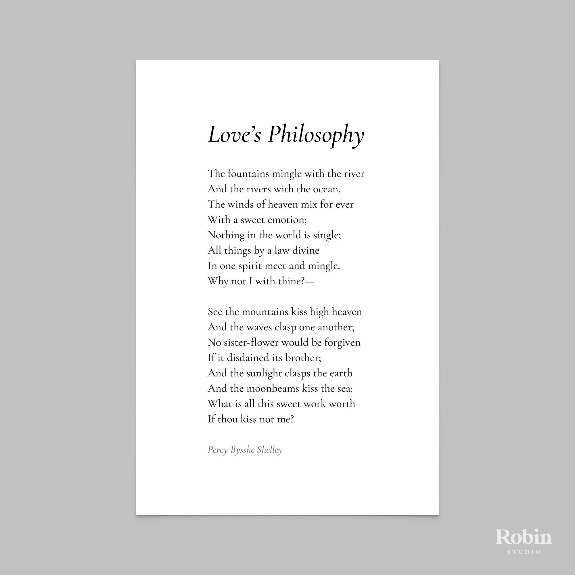 Loves by Percy Bysshe Shelley Poem Print Poetry Print Gift - Etsy