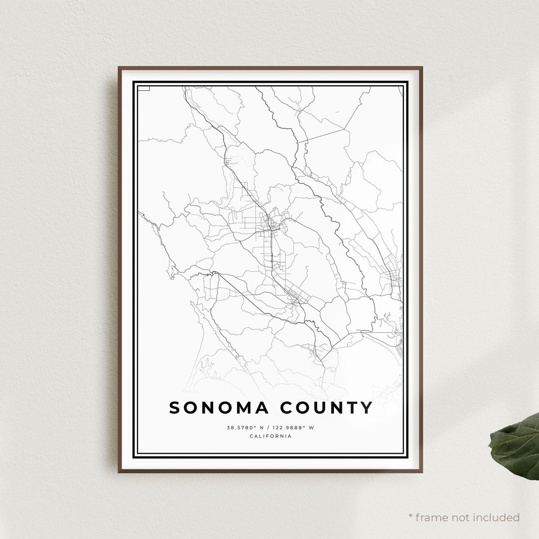 Sonoma County Map Print, Sonoma County Street Map Poster, California ...