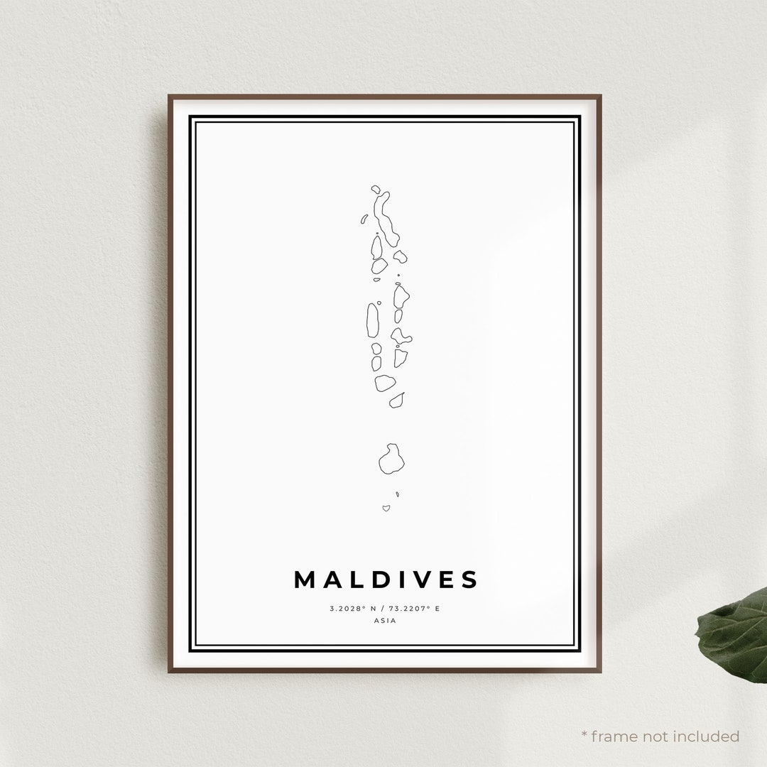 Maldives Map Print, Maldives Street Map Poster, Asia, Modern Minimalist ...