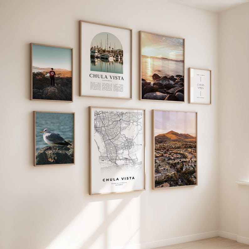 Chula Vista Wall Art Set of 6, California Travel Prints, City Map and ...