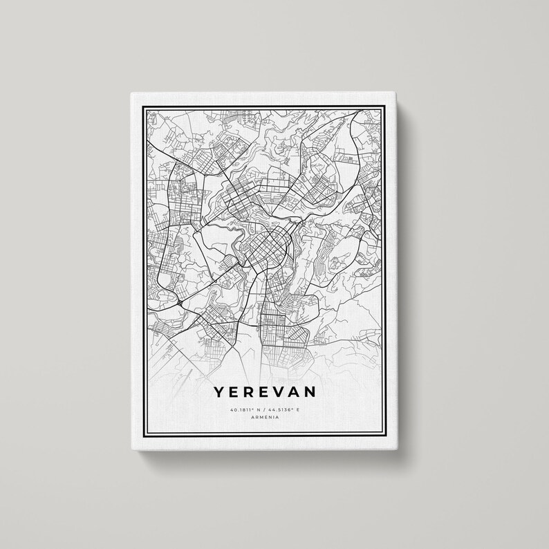 Yerevan Map Print Yerevan Street Map Canvas Armenia Modern - Etsy