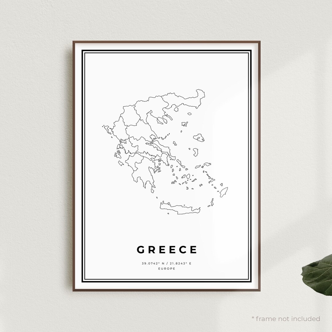Greece Map Print, Greece Street Map Poster, Europe, Modern Minimalist ...