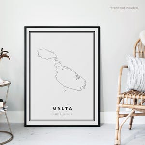 Malta Map Print, Malta Street Map Poster, Europe, Modern Minimalist Map ...