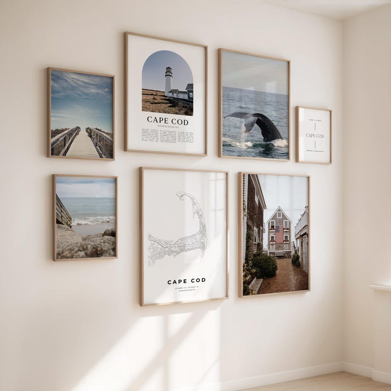 Cape Cod Wall Art Set of 6, Massachusetts Travel Prints, City Map and ...