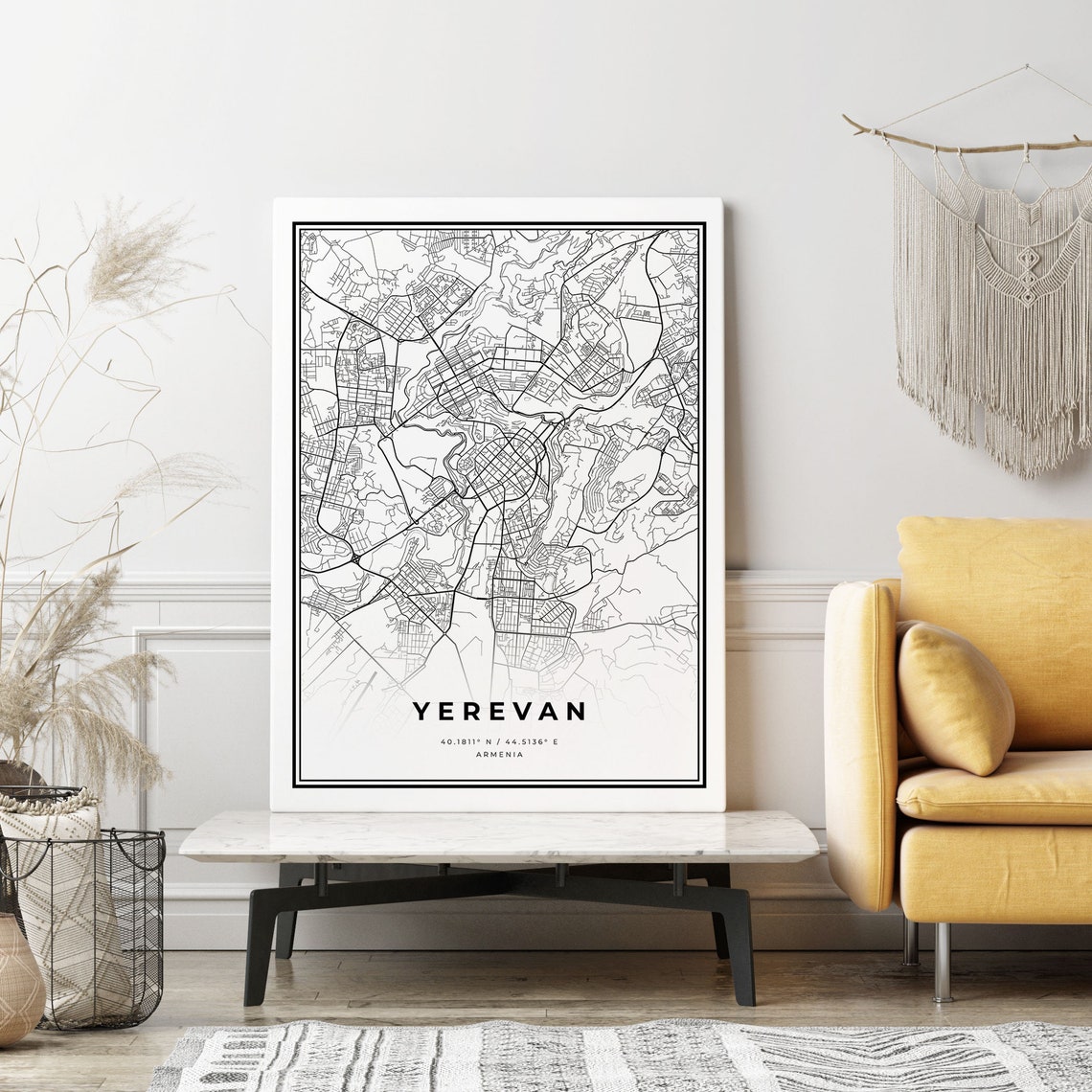 Yerevan Map Print Yerevan Street Map Canvas Armenia Modern | Etsy