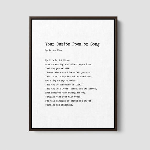 Custom Poem Print Framed Framed Premium Gallery Wrap Canvas Etsy