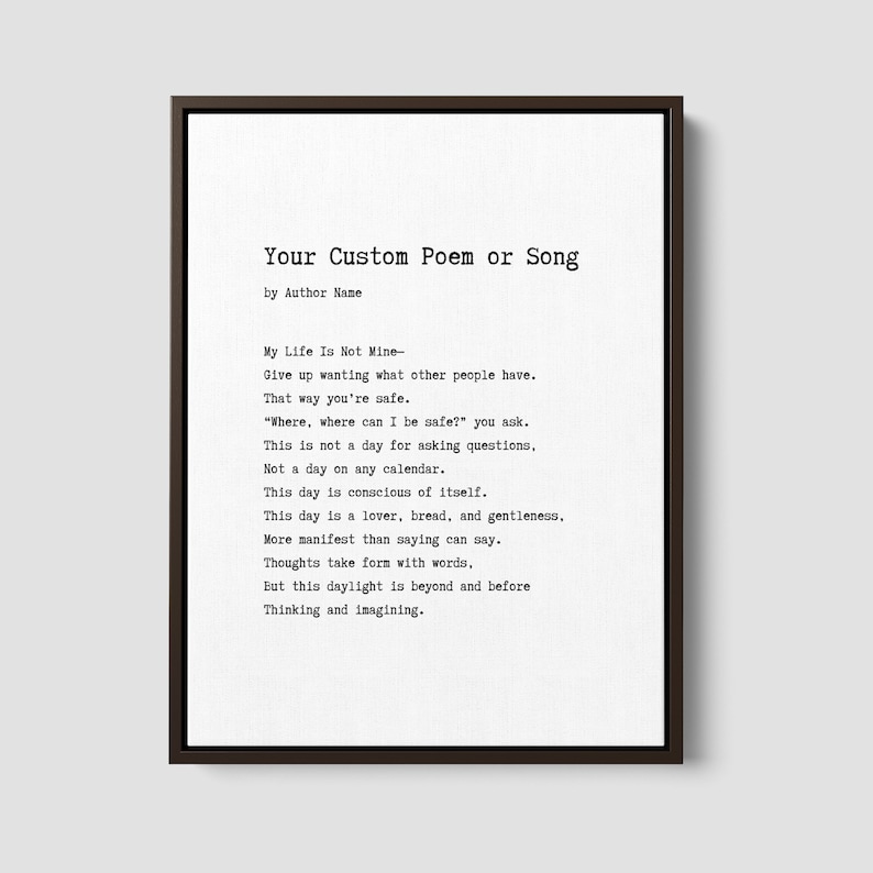 Custom Poem Print Framed Framed Premium Gallery Wrap Canvas - Etsy