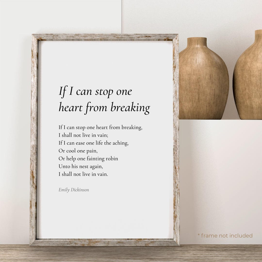If I Can Stop One by Emily Dickinson Poem Print - Poetry Print Gift ...