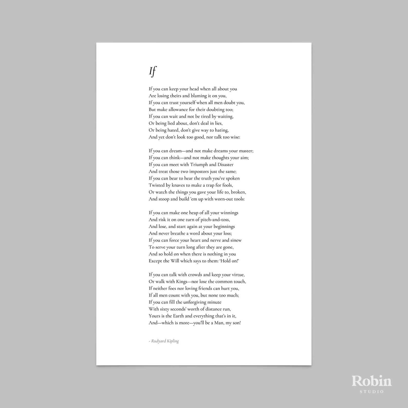 If by Rudyard Kipling Poem Print Poetry Print Gift Literaty - Etsy