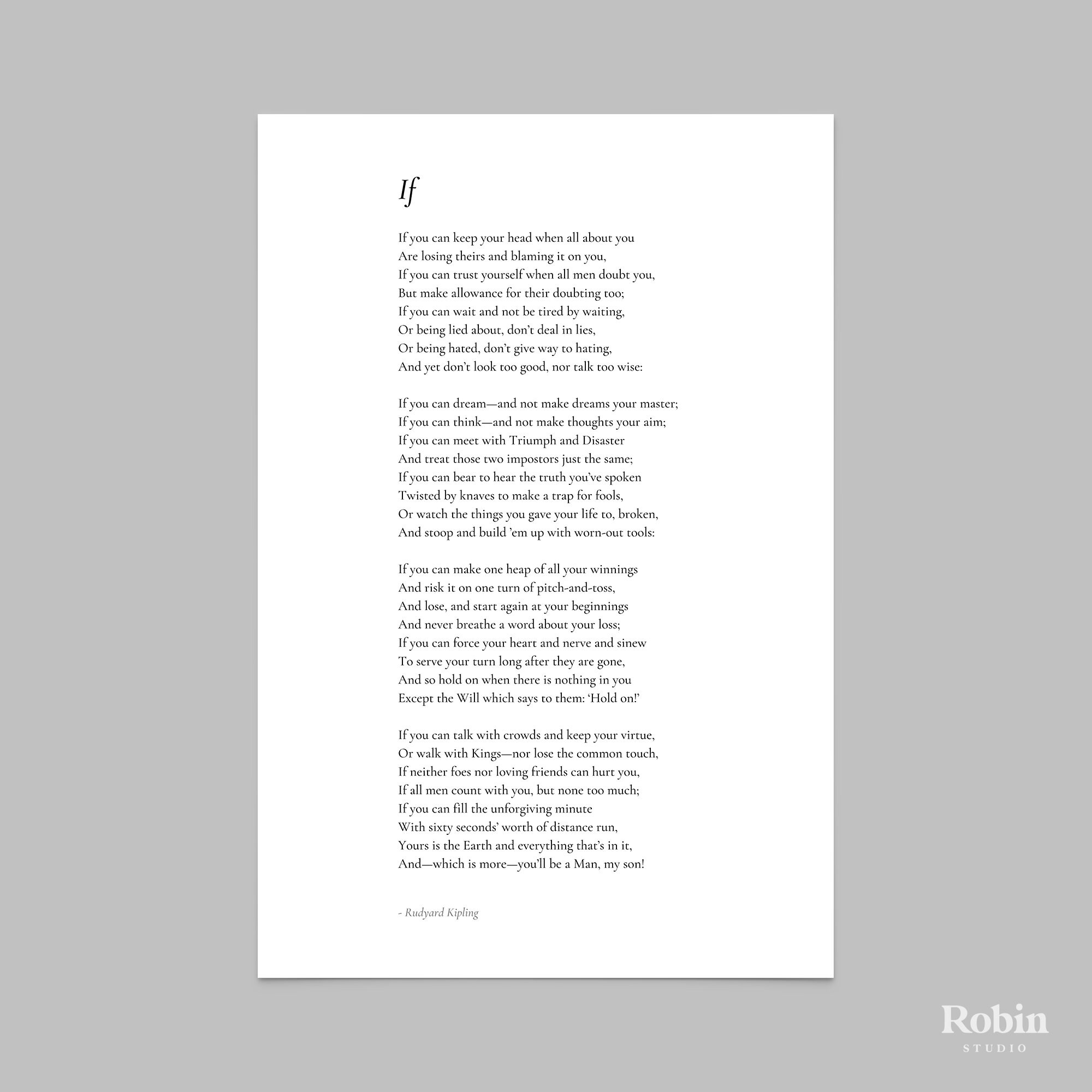 If by Rudyard Kipling Poem Print Poetry Print Gift Literaty - Etsy UK