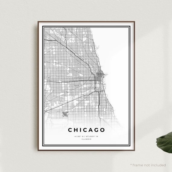 Chicago Map Print Chicago Street Map Poster Illinois Modern - Etsy